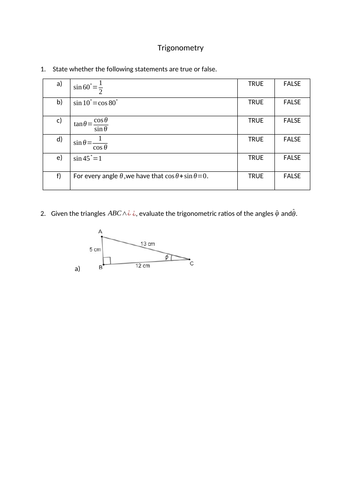 Trigonometry Review Worksheet (with solutions) | Teaching Resources