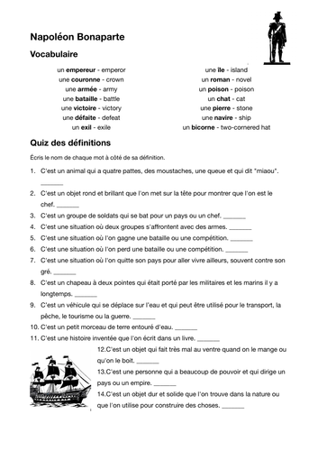 French - Napoléon Bonaparte Worksheet | Teaching Resources