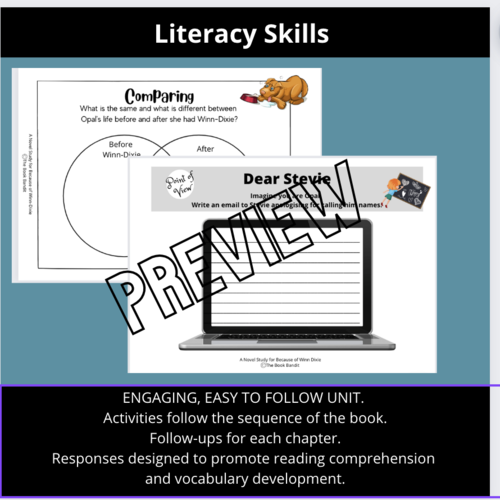 BECAUSE OF WINN-DIXIE by Kate DiCamillo NOVEL STUDY and Reading ...
