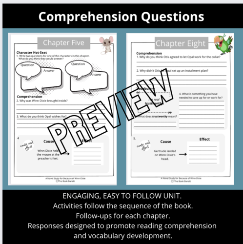 BECAUSE OF WINN-DIXIE by Kate DiCamillo NOVEL STUDY and Reading ...