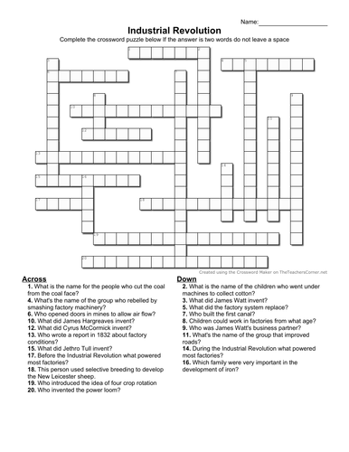 Industrial Revolution Crossword | Teaching Resources