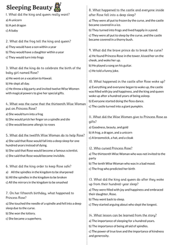 Sleeping Beauty Reading Comprehension | Teaching Resources