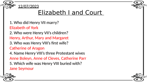 Elizabeth's Court and Local Government- AQA Tudors A-Level | Teaching ...