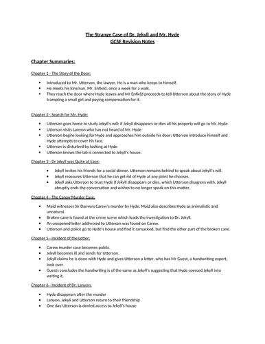 Jekyll & Hyde Chapter Summaries | Teaching Resources