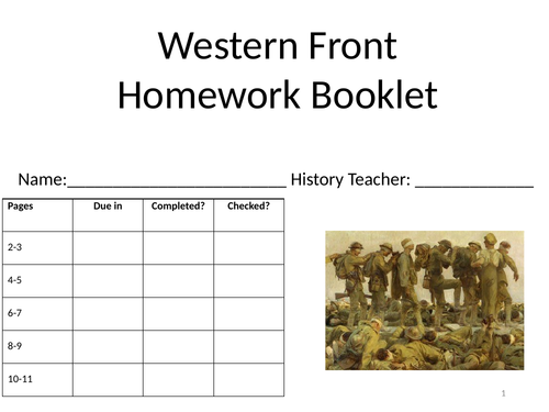 Western Front Homework Booklet | Teaching Resources