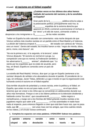 Spanish A Level - Racismo en el deporte (hoja de actividades ...