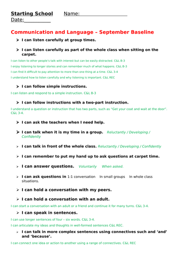 EYFS Reception Baseline Assessments for New 2021 Framework | Teaching ...
