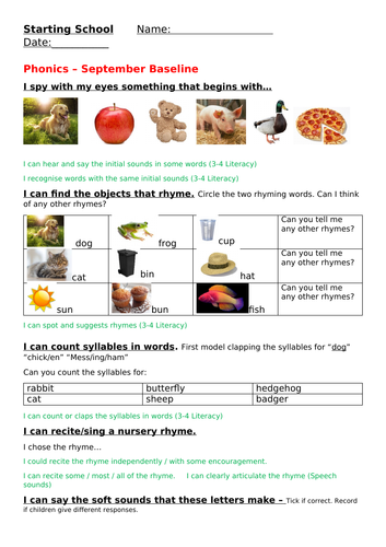 EYFS Reception Baseline Assessments for New 2021 Framework | Teaching ...