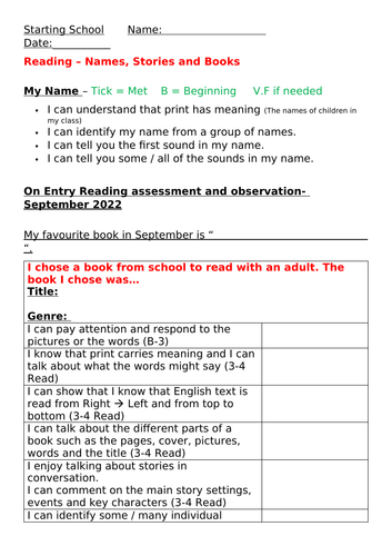 EYFS Reception Baseline Assessments for New 2021 Framework | Teaching ...
