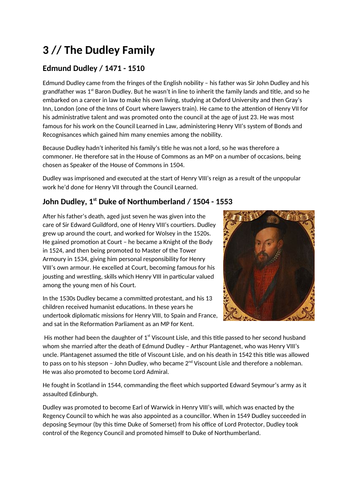 Tudor England - Noble Families - Revision Exercise | Teaching Resources
