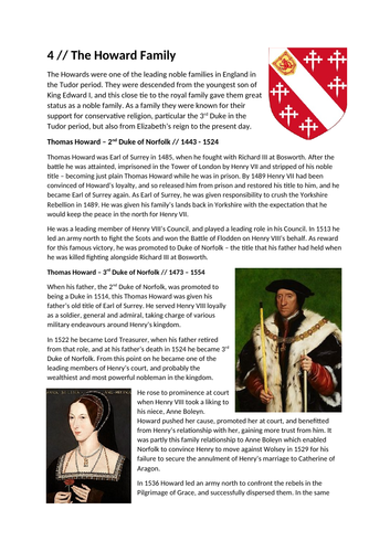 Tudor England - Noble Families - Revision Exercise | Teaching Resources