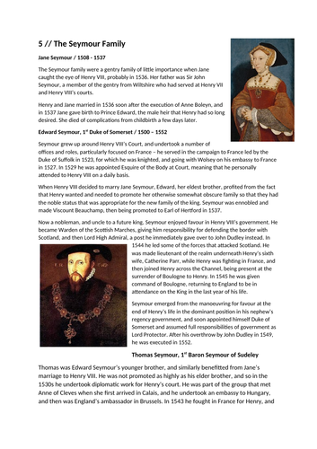 Tudor England - Noble Families - Revision Exercise | Teaching Resources