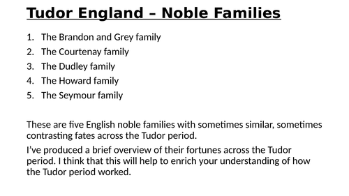 Tudor England - Noble Families - Revision Exercise | Teaching Resources