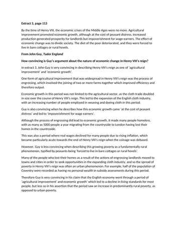 Exemplar Essay and Extract Responses - AQA 1C Tudor England 1485-1603 ...