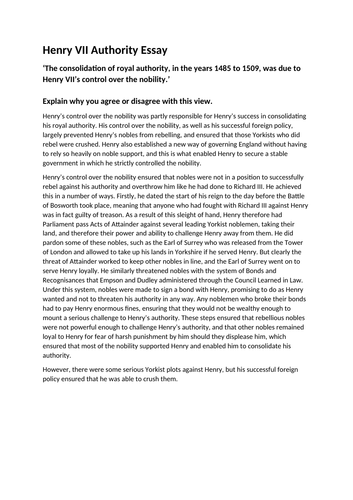 Exemplar Essay and Extract Responses - AQA 1C Tudor England 1485-1603 ...