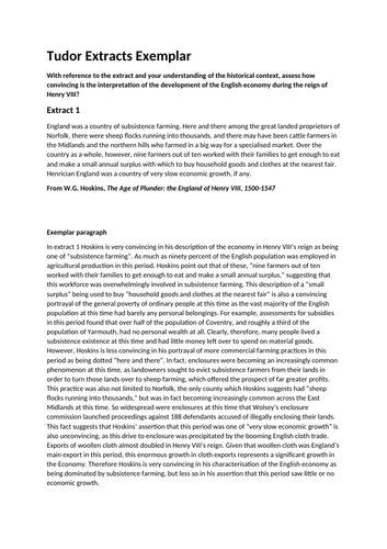 Exemplar Essay and Extract Responses - AQA 1C Tudor England 1485-1603 ...