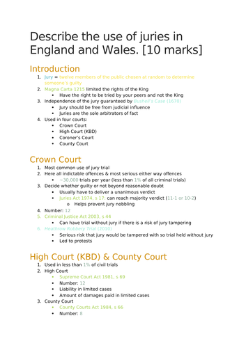 A-Level Law: Juries 10 Mark Essay + Plan + Model - Eduqas English Legal ...