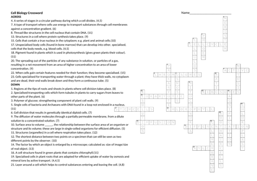 CROSSWORDS FOR GCSE BIOLOGY | Teaching Resources