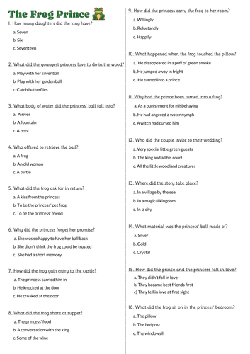 Frog Prince Reading Comprehension | Teaching Resources