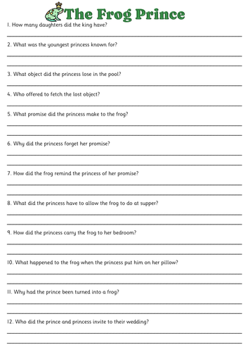 Frog Prince Reading Comprehension | Teaching Resources