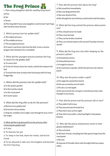 Frog Prince Reading Comprehension | Teaching Resources