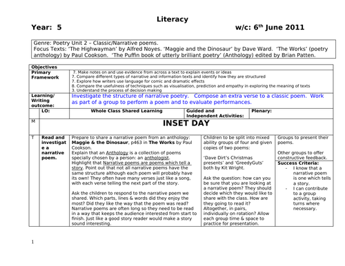 Classic Narrative Poems Noyes Maggie and the Dinosaur Dave Ward The ...