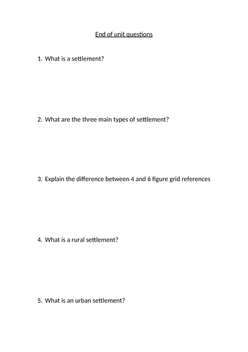 Settlements, Y10, Geography, AQA | Teaching Resources