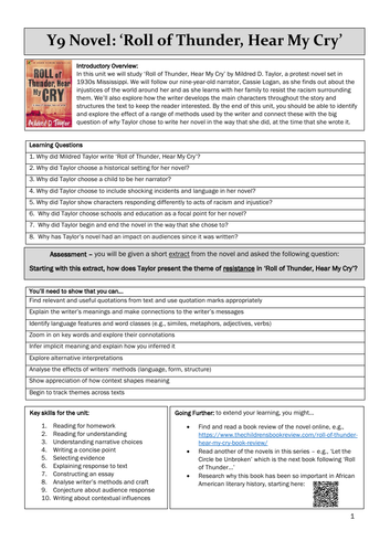 'Roll of Thunder, Hear My Cry' - Complete Scheme of Work | Teaching ...