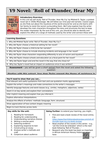 'Roll of Thunder, Hear My Cry' - Complete Scheme of Work | Teaching ...