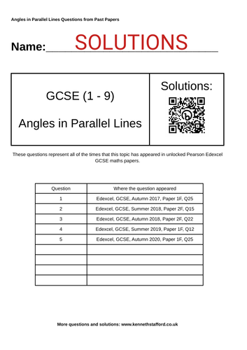 Angles In Parallel Lines Gcse Maths Past Paper Questions Teaching Resources