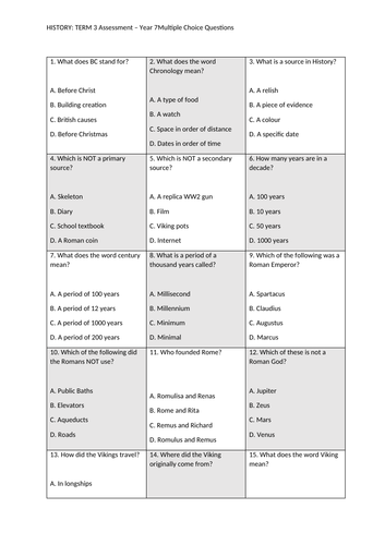 History KS3 Assessments | Teaching Resources