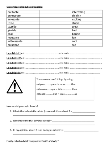 Comparing in French - les comparatifs | Teaching Resources