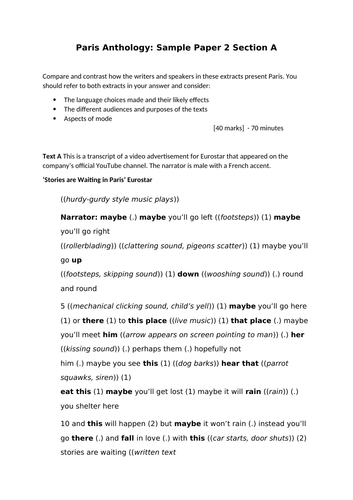 AQA Paris Anthology FULL unit | Teaching Resources