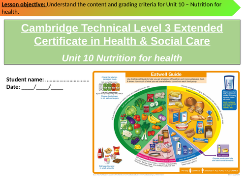 CTEC Health & Social Level 3, Unit 10 - Nutrition for Health, LO1-2 ...