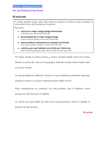 GCSE Spanish - model answers 90-word task | Teaching Resources