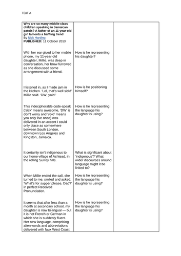 Question 3, Paper 2: Accent and Dialect AQA English Language A Level ...