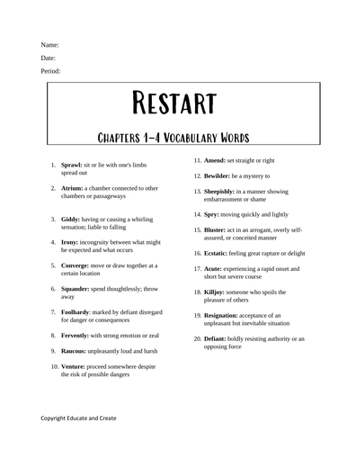 Restart Vocabulary Lists and Quizzes | Teaching Resources