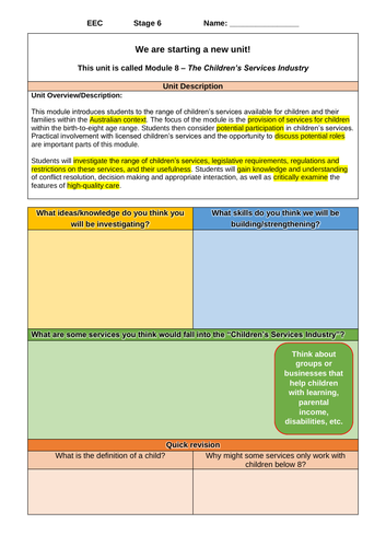 EEC - Childrens Services student booklet | Teaching Resources