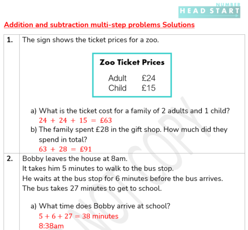 Head Start Addition and subtraction multi-step problems 1 | Teaching ...