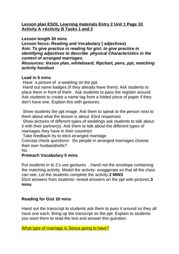 ESOL elementary level Reading and Vocabulary, Adjectives | Teaching ...