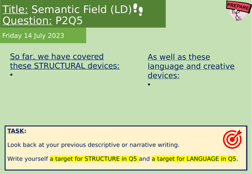 Paper 1 - Writing lesson - Using a semantic field | Teaching Resources
