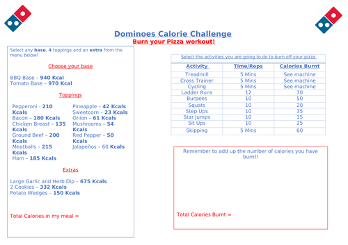 Dominoes calorie fitness challenge | Teaching Resources