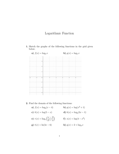 Logarithmic Function Worksheet (with solutions) | Teaching Resources