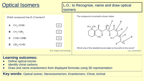 AQA Chemistry A2 3.3.7 Optical isomerism | Teaching Resources