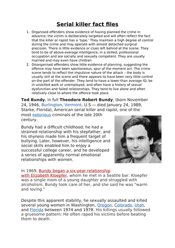 AQA Psychology top down offender profiling | Teaching Resources