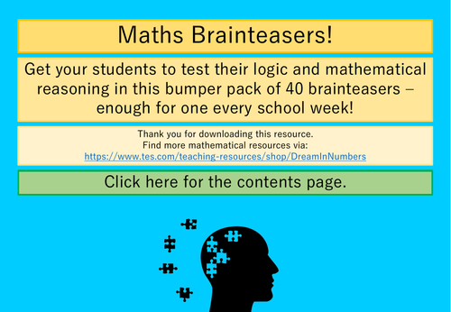 FUN MATHS BRAINTEASERS PROBLEM SOLVING PUZZLES | Teaching Resources