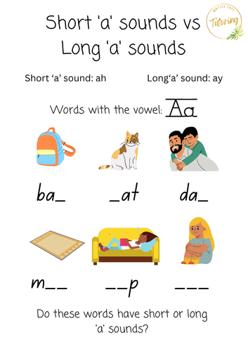 Short 'a' sounds versus long 'a' sounds | Teaching Resources