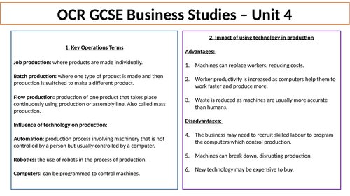 OCR GCSE (9 - 1) Business Unit 4 Knowledge Organiser | Teaching Resources