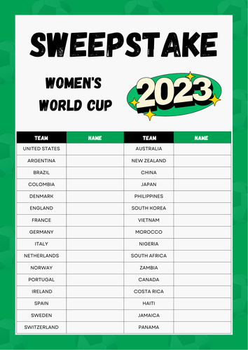 Women's Football World Cup 2023 Sweepstake Game/ Soccer Tournament ...