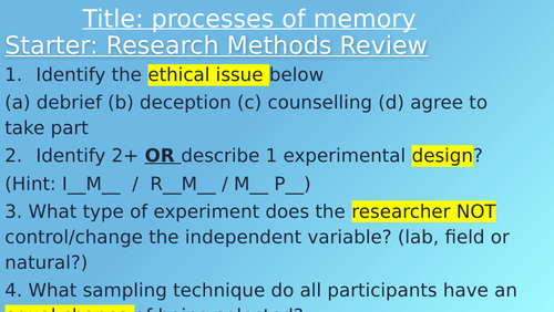 Memory Gcse Psychology Aqa Teaching Resources